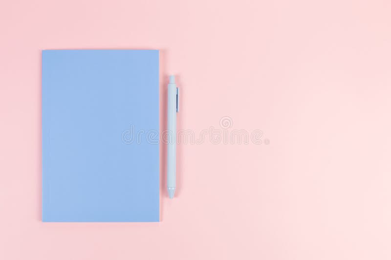 Top View of Blue Notebook, Blue Pen on Pink Background. School, Office ...