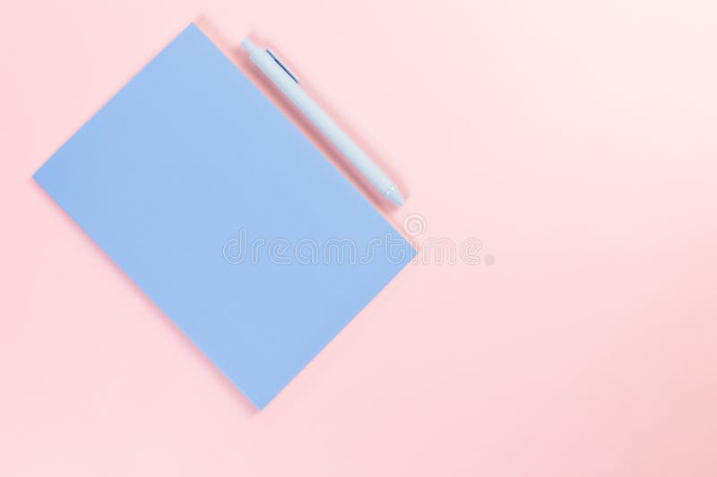 Top View of Blue Notebook, Blue Pen on Pink Background. School, Office ...