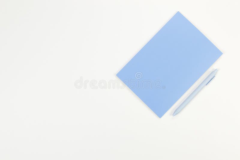 Top View of Blue Notebook, Blue Pen on White Background. School, Office ...