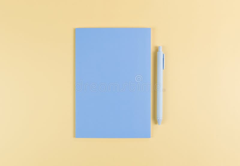 Top View of Blue Notebook, Blue Pen on Yellow Background. School ...