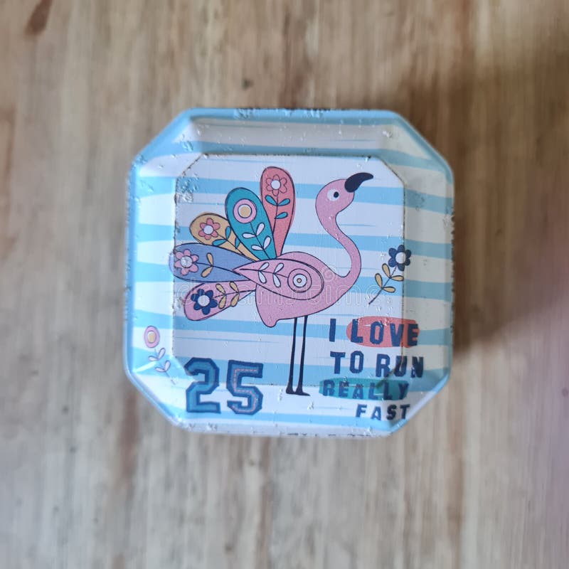Top View of Blue Octagonal Iron Box with Flamingo Bird Paint Stock ...