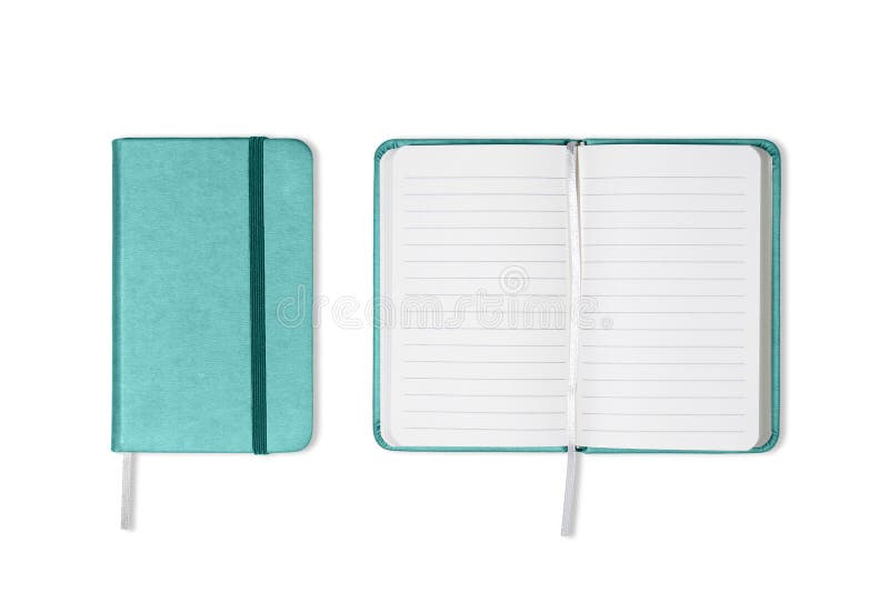 Top View of Blue Office Notebook and Open and Closed Isolated on White ...