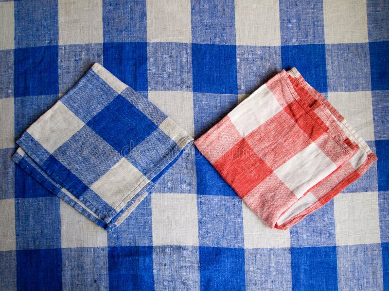 Top View Of A Blue And White Checkered Tablecloth. Stock Photo - Image ...