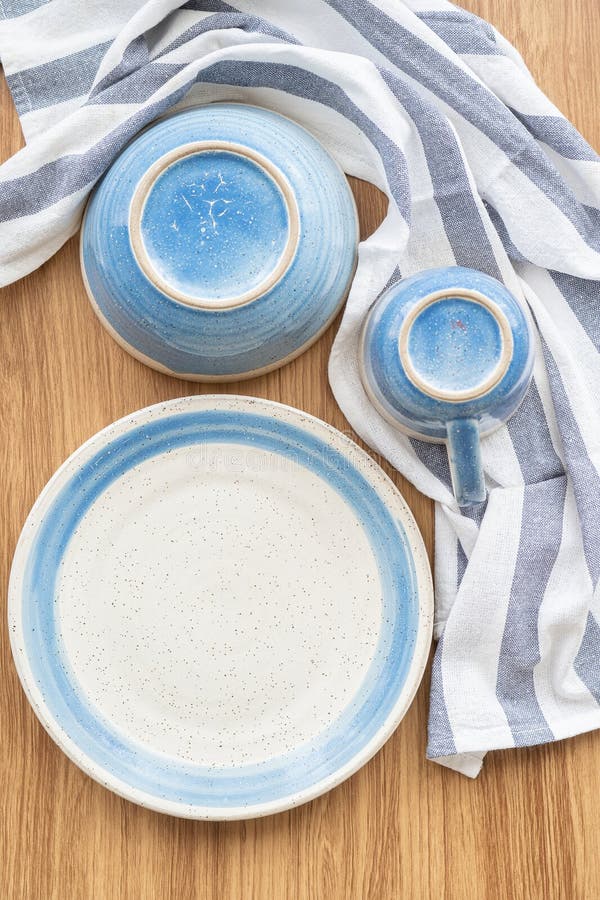 Top View of Blue and White Dish with Upturn Bowl and Cup Stock Photo ...