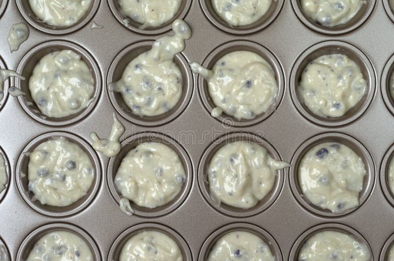 Top View of Blueberry Muffin Batter in a Pan Stock Photo - Image of ...