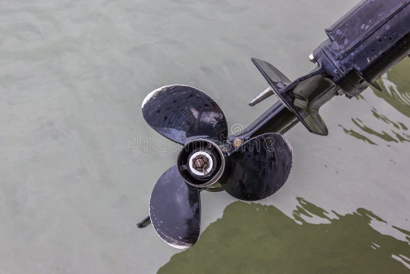 Top View of a Boat Engine with a Propeller Over Water during the ...