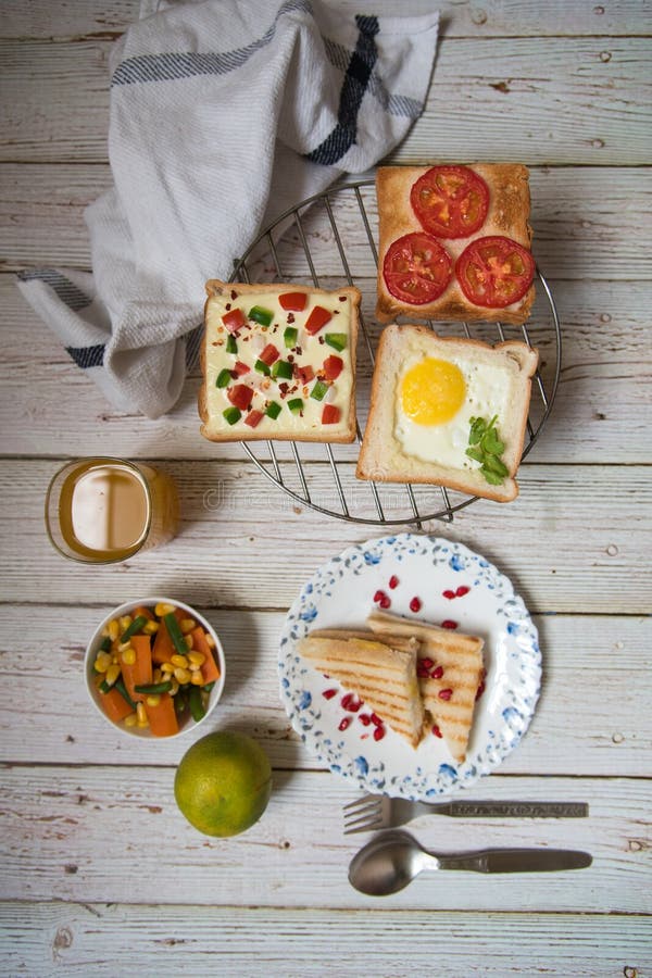 Top View of Boiled Vegetables and Bread Stock Photo - Image of grills ...