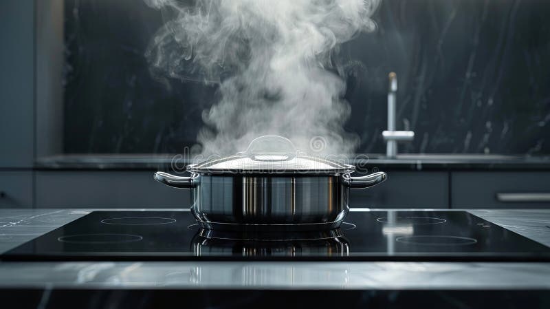 Top View of Boiling Pot on an Induction Stove in a Sleek Kitchen Stock ...