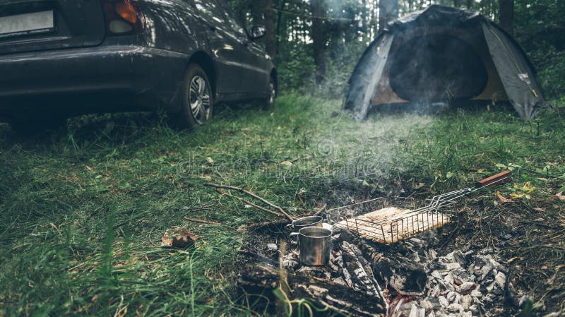 Top View on Bonfire with Chicken Meat Stock Image - Image of fire, cook ...