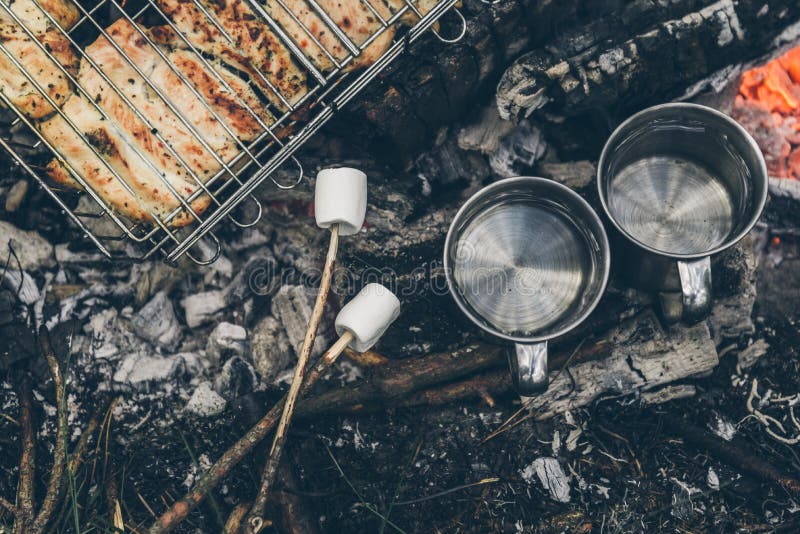 Top View on Bonfire with Chicken Meat Stock Image - Image of incinerate ...