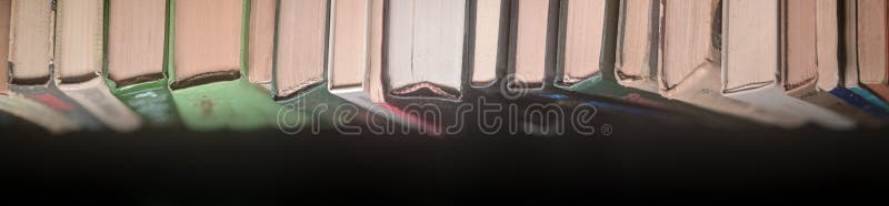 Top View of Book Spines on a Bookshelf in the Library. Panoramic View ...