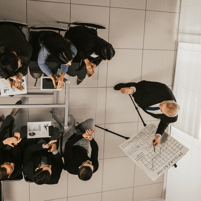 Top View. Boss at a Meeting with the Business Team Stock Image - Image ...