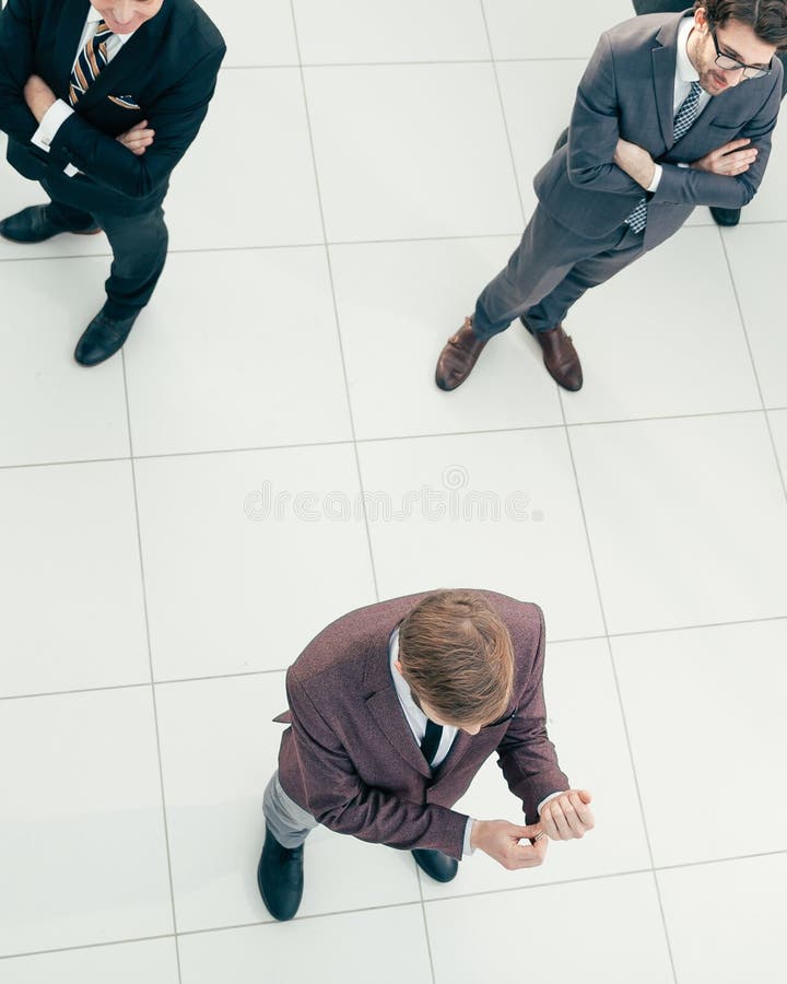Top View. Boss Standing in Front of a Group of Diverse Employees Stock ...