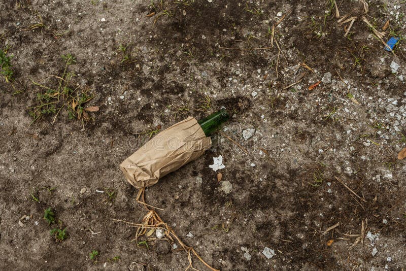 Top View of a Bottle in a Paper Bag on the Ground Stock Photo - Image ...