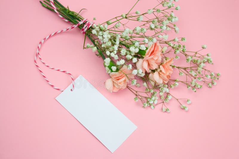 Bouquet of Flowers with Mock Up Empty Label Stock Photo - Image of love ...