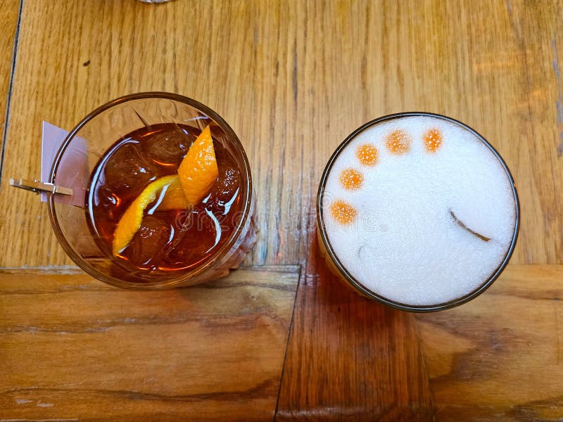 Top View of Bourbon Whiskey Cocktail Drinks at the Pub Stock Image ...
