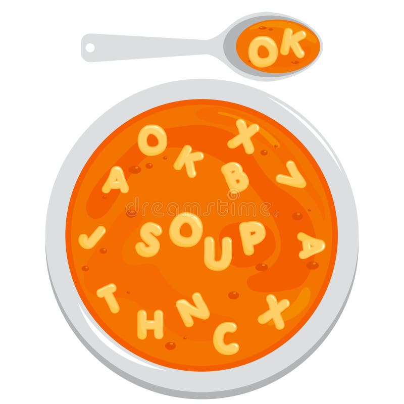 Bowl of Alphabet Pasta Soup and Spoon. Homemade Soup with Macaroni ...