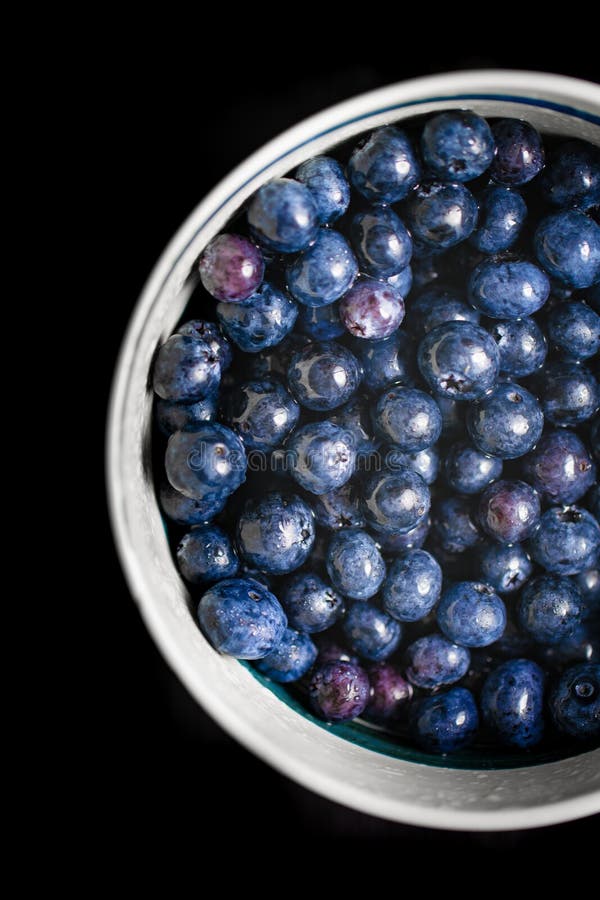 Top View of a Bowl of Blueberries. Clean Just-washed Fruit in Your ...