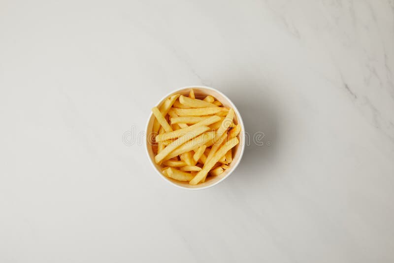 Top View of Bowl of French Fries on White Stock Photo - Image of junk ...