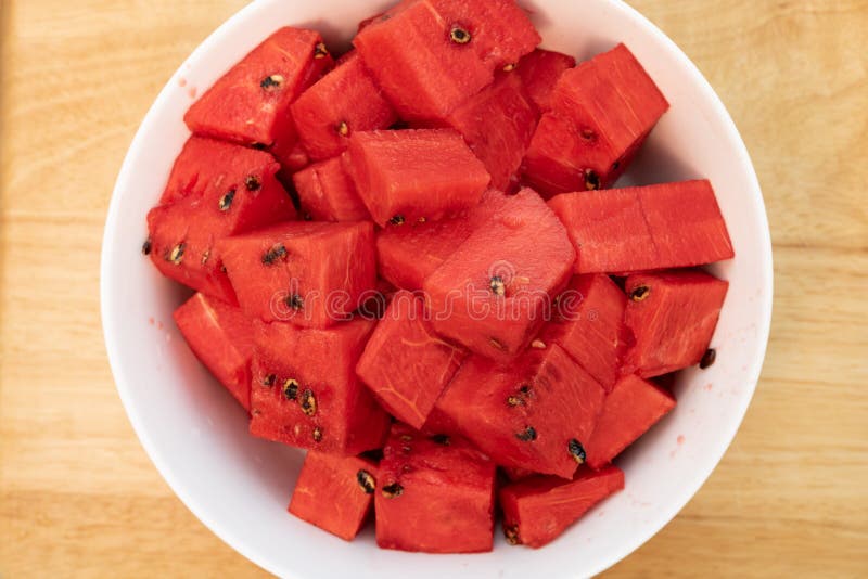 Bowl of Fresh Watermelon Blocks Stock Image - Image of texture ...