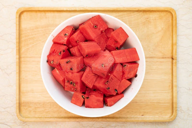 Bowl of Fresh Watermelon Blocks Stock Image - Image of horizontal ...