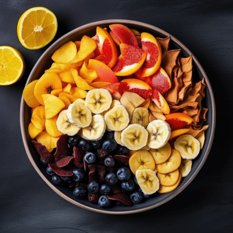 Top View of a Bowl of Fruit Chips. Flat Lay, Copy Space Stock ...