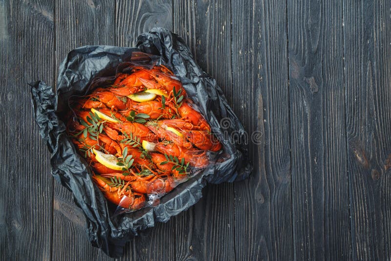 Top View of Box with Boiled Crawfish Stock Photo - Image of crustacean ...