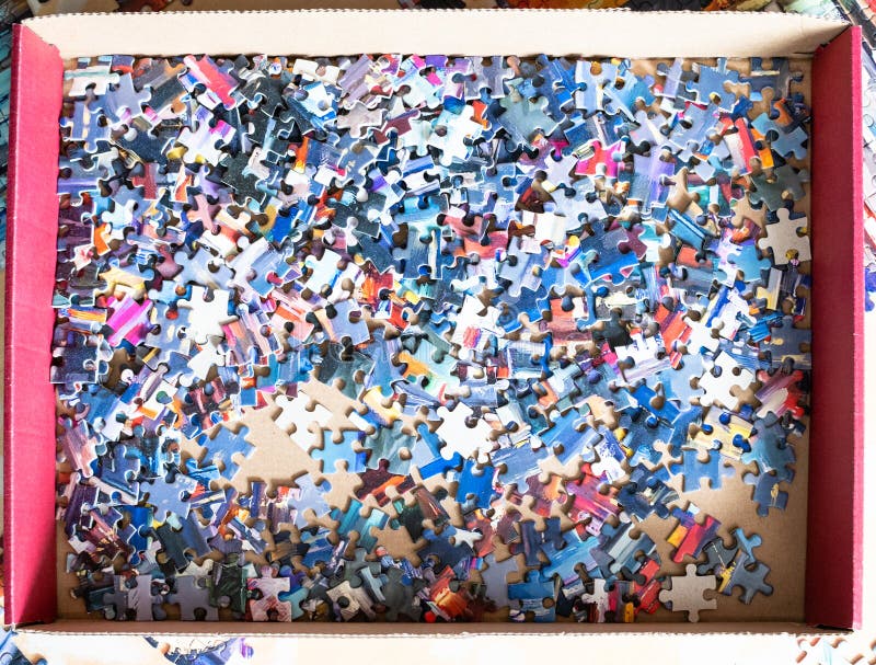 Box with Disassembled Jigsaw Puzzle Board Game Stock Photo - Image of ...