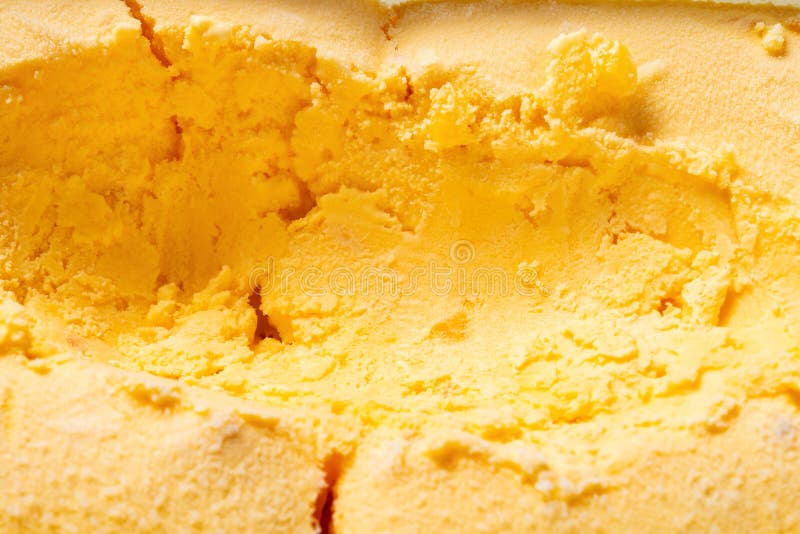 Box of Mango Flavor Ice Cream with Some Digged Out Stock Photo - Image ...