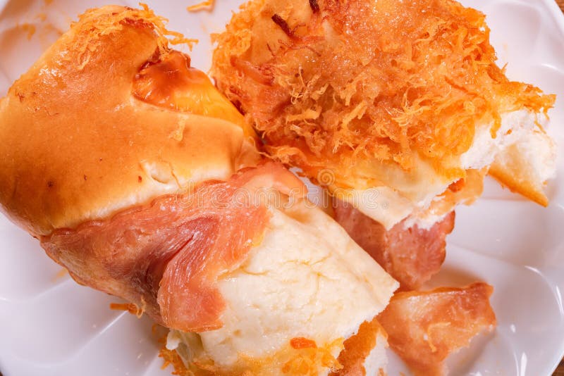 Bread with Bacon and Shredded Pork Stock Image - Image of meal, pork ...