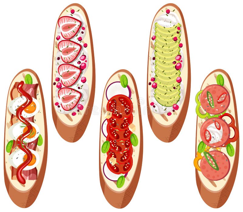 Top View of Bread Breakfast with Topping Isolated Stock Vector ...