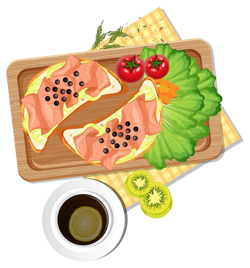 Top View of Breakfast on Wooden Tray Stock Vector - Illustration of ...