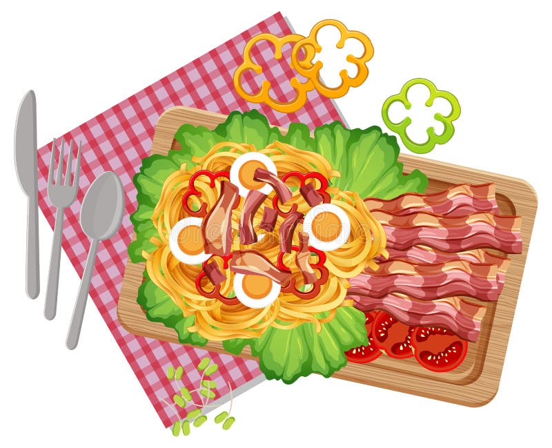 Top View of Breakfast on Wooden Tray Stock Vector - Illustration of ...