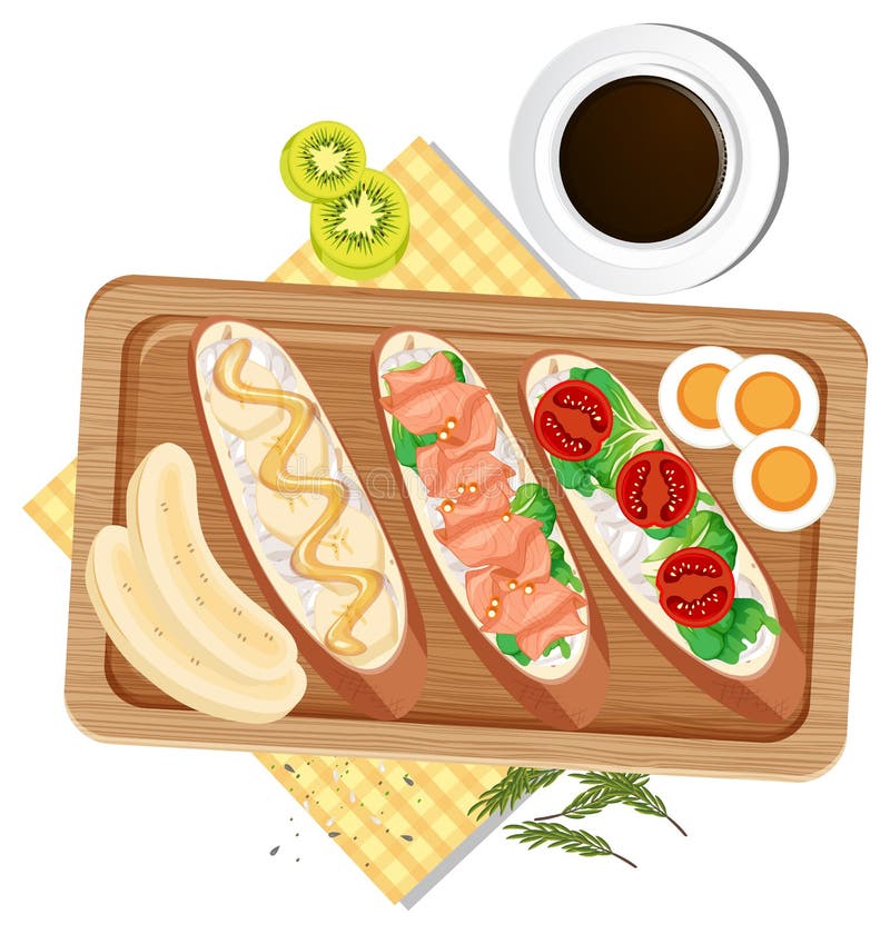 Top View of Breakfast on Wooden Tray Stock Vector - Illustration of ...
