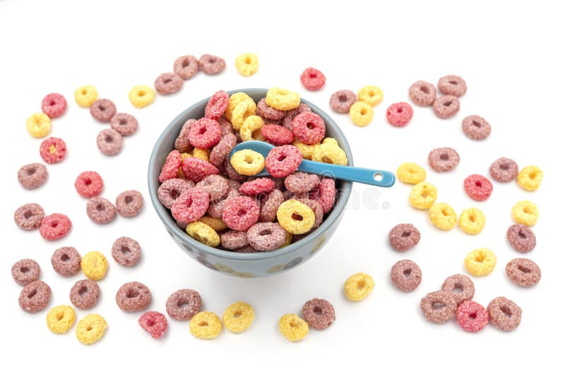 Top View of Bright Colorful Breakfast Cereal in Bowl with Spoon Stock ...