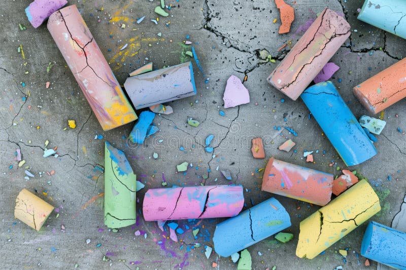 Top View of Broken Colorful Chalk Pieces on Concrete Stock Photo ...