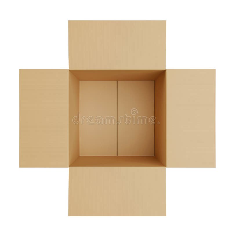 TOP View. Brown Cardboard Paper Box Isolated on White Background Stock ...