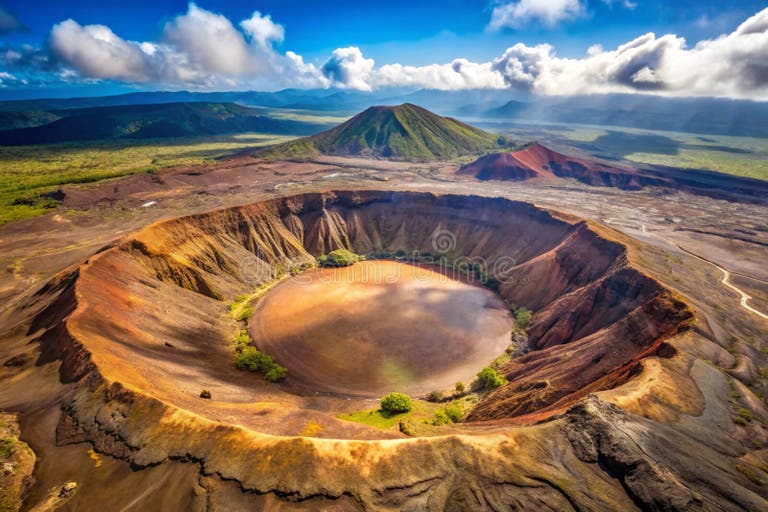 Top View of Brown Crater Volcano with Active Texture Stock Illustration ...