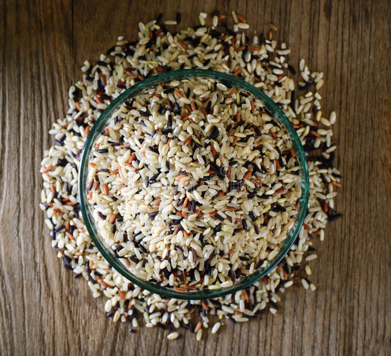 Brown Rice Seed in Bowl. Top View. Stock Photo - Image of mixed, brown ...