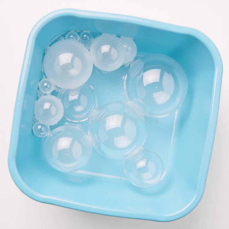 Top View of Bubbly Water in a Blue Basin Against a White Backdrop ...