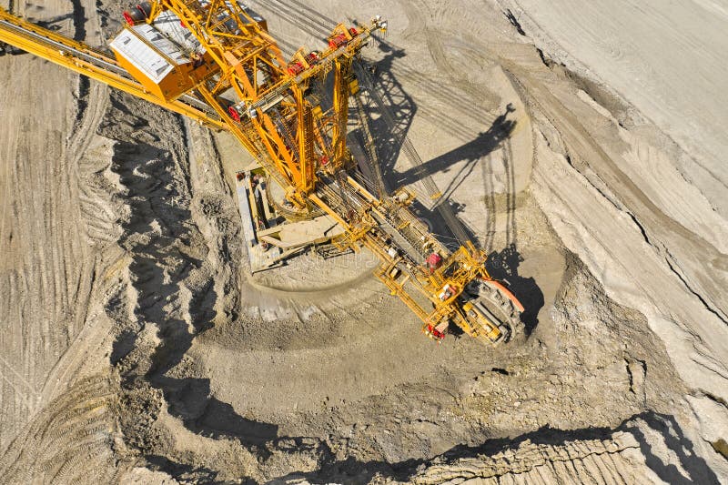 Top View of a Bucket Wheel Excavator Mining Coal in an Open Pit Mine ...