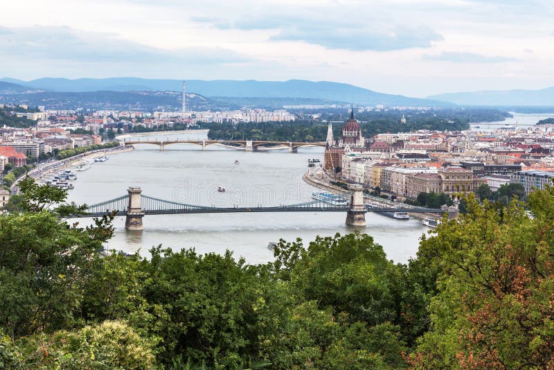 Top View of Budapest, Danube River and Bridges. Budapest, Hungary Stock ...