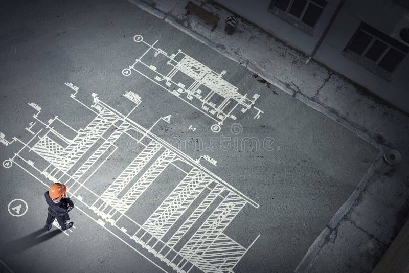 Man Engineer Thinking Over His Plan. Mixed Media Stock Photo - Image of ...