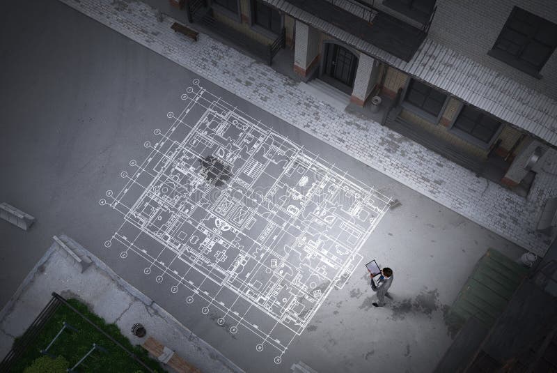 Man Engineer Thinking Over His Plan. Mixed Media Stock Photo - Image of ...