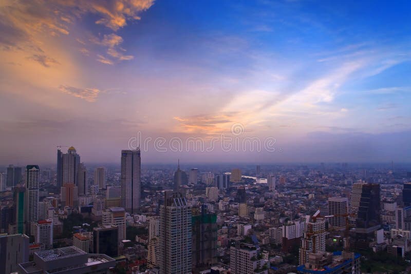 Top View Building and Reflection at Sunset Time Stock Photo - Image of ...