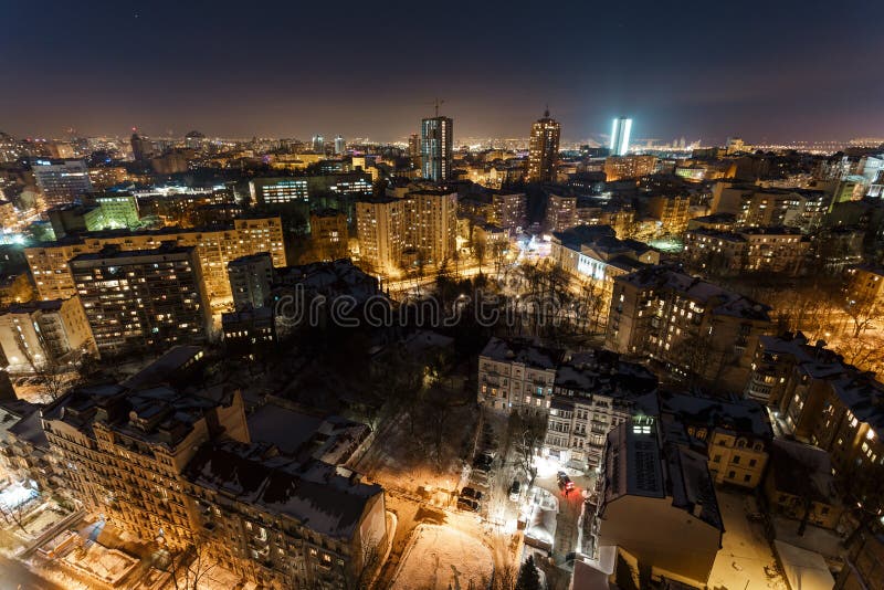 Top View of Buildings in the City of Kyiv at Night in Winter Stock ...