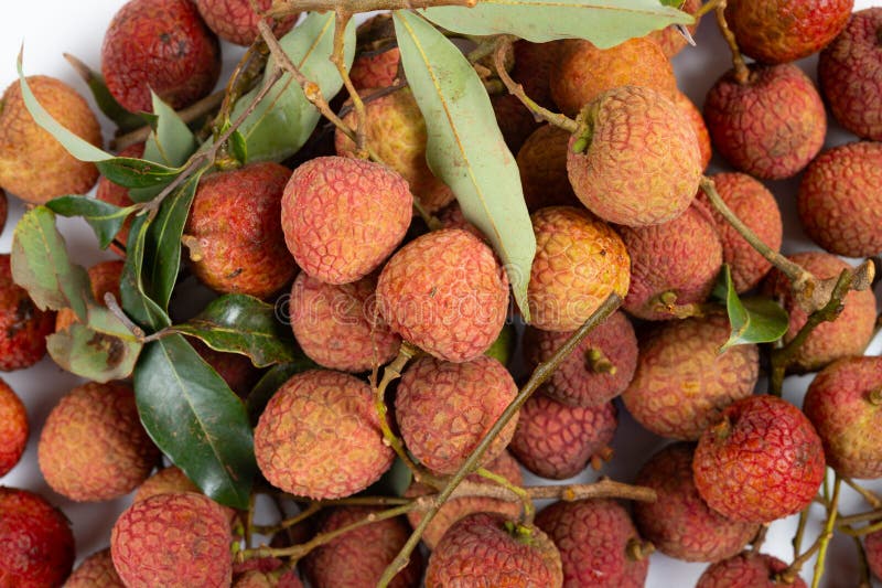 Bunch of Fresh Lichees on White at Horizontal Composition Stock Photo ...