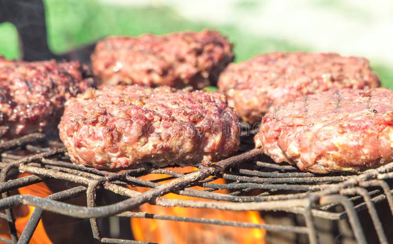 Top View of Burger Chops Preparing on Grill Stock Photo - Image of ...