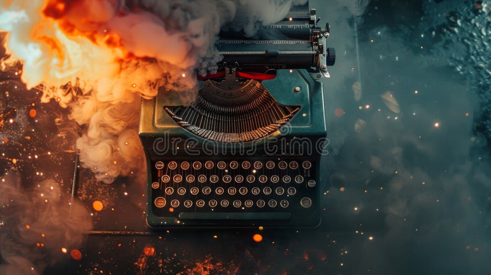 Top View Typewriter, Smoke, Sparks, Stock Photo - Image of oldfashioned ...