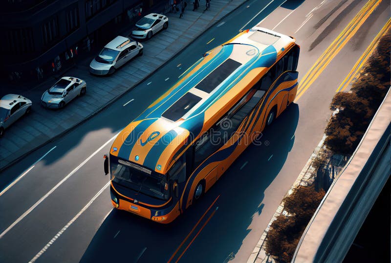 Top View of a Bus on Street Stock Illustration - Illustration of ...